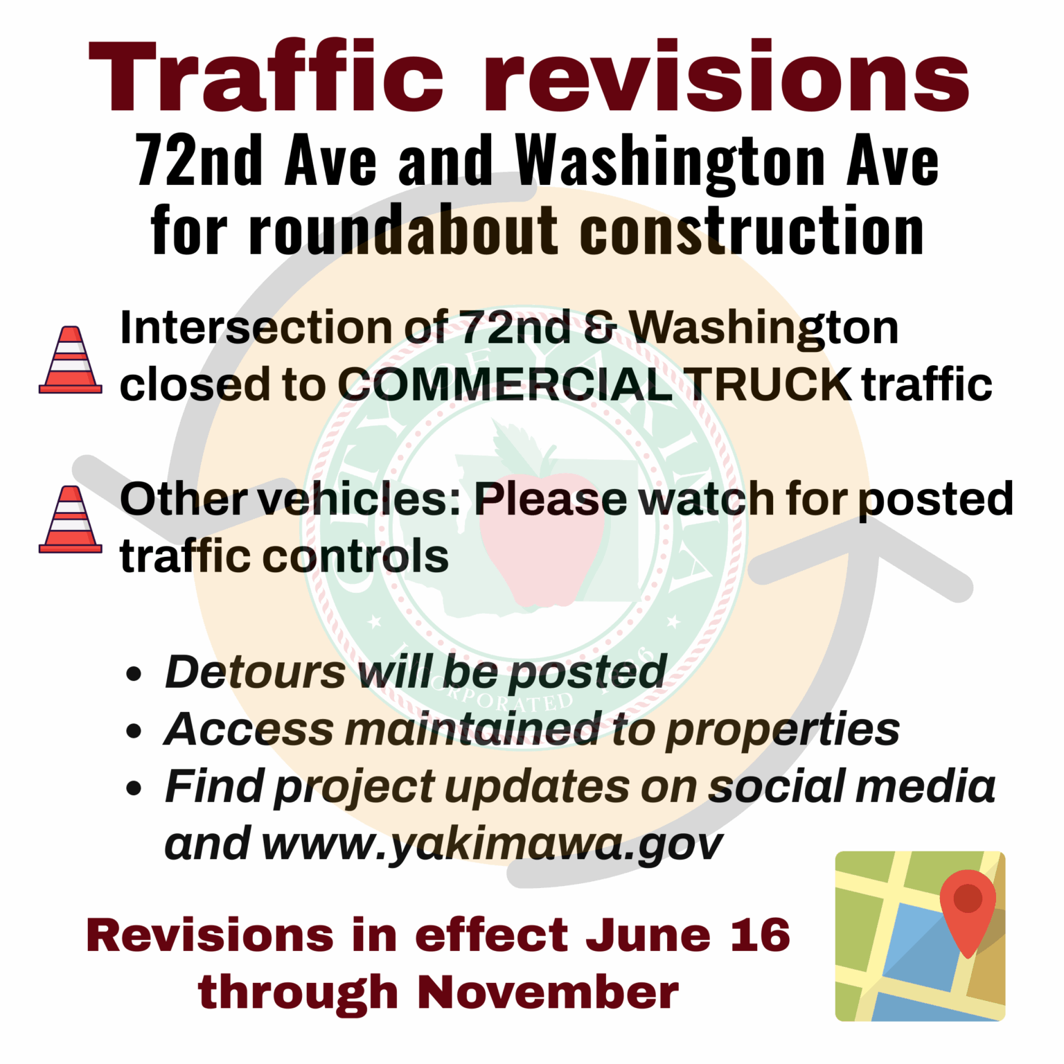 Traffic Revisions at 72nd and Washington for Roundabout Construction ...
