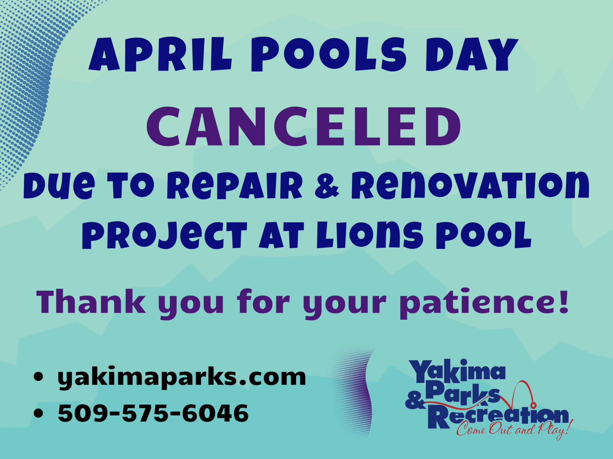 April Pools Day Canceled due to Project | News – City of Yakima