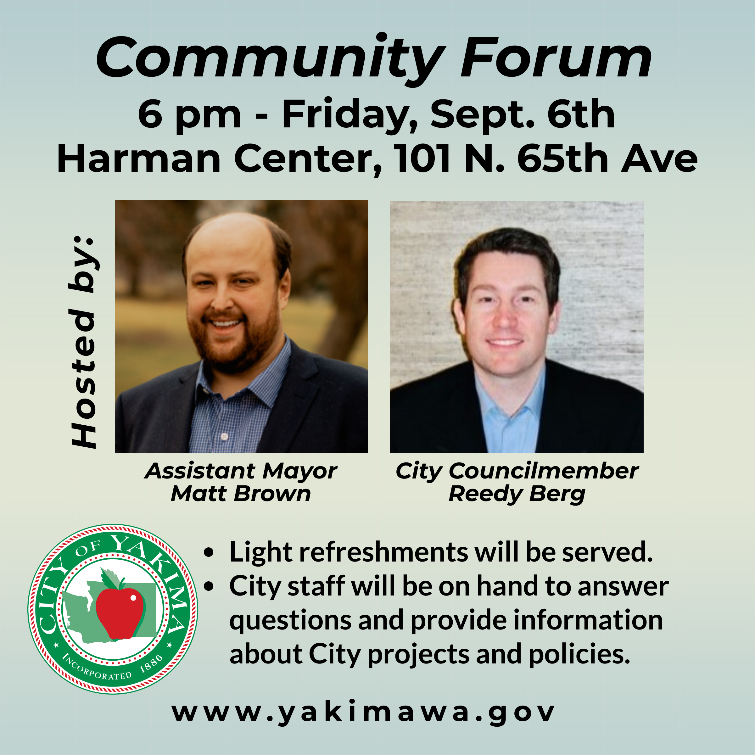 Councilmembers Brown, Berg Host Community Forum | News – City of Yakima