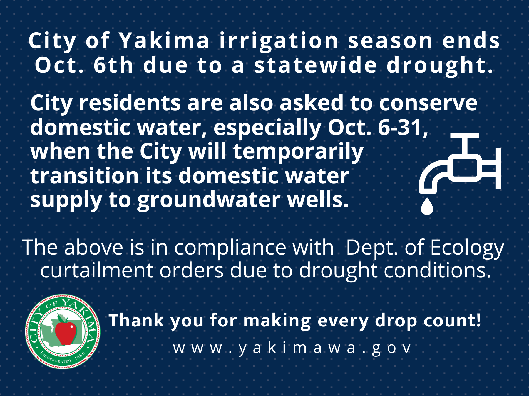 City Irrigation Season Ends October 6th | News – City of Yakima
