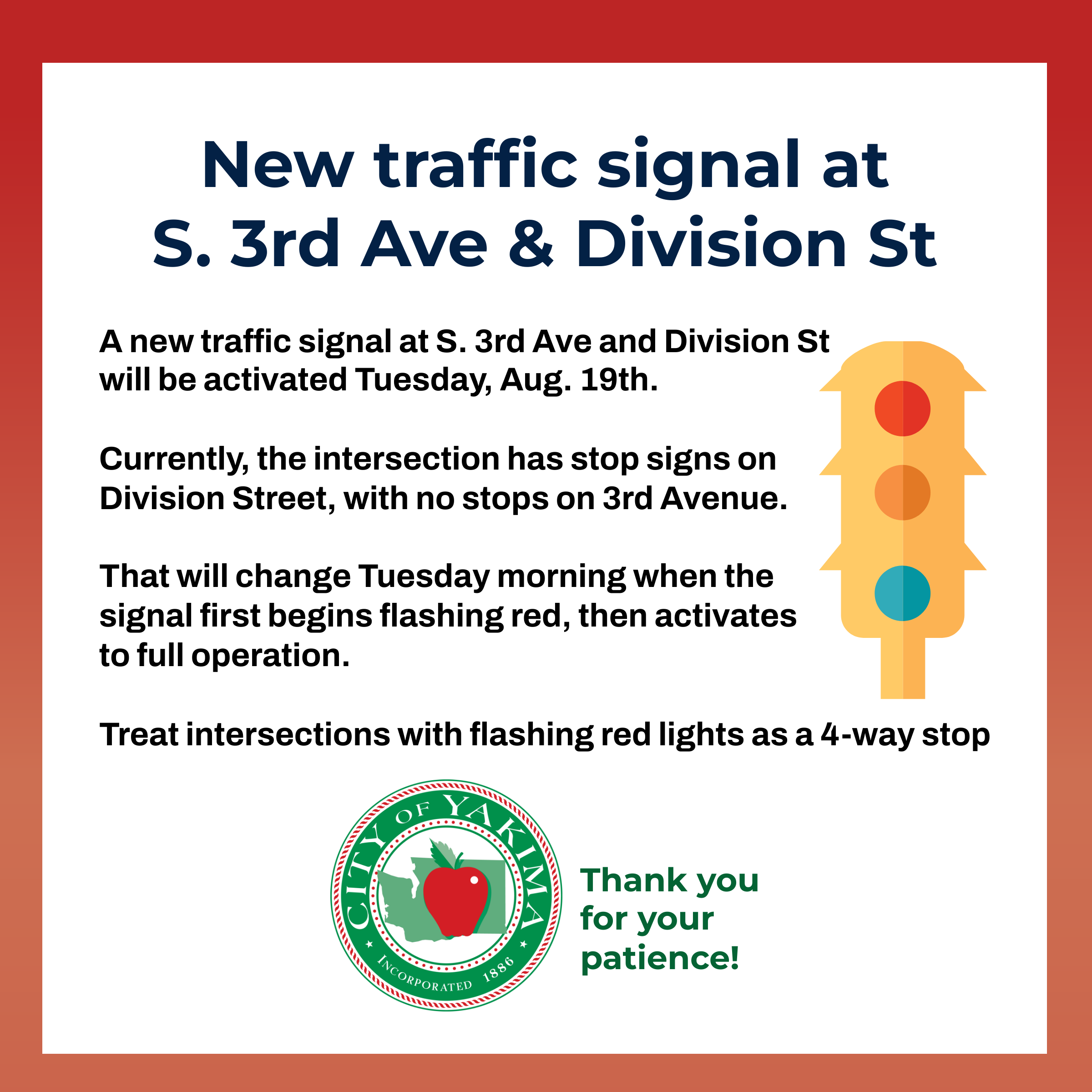 New Traffic Signal Debuts Aug. 19th at S. 3rd Ave and Division St ...